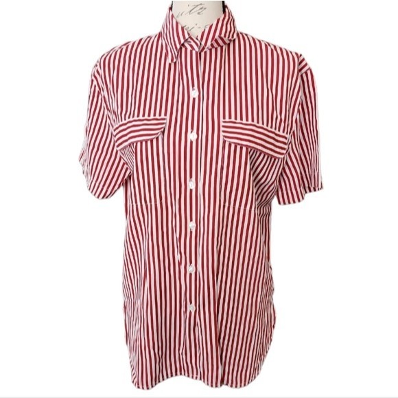 Tops | Vintage Alice Stuart Red White Stripe Buttonup Blouse | Poshmark